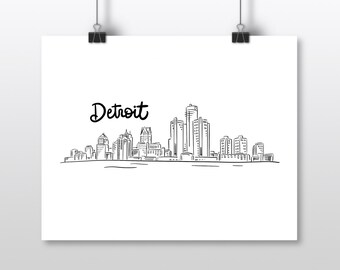 Detroit Michigan Cityscape Illustration Digital File - Etsy