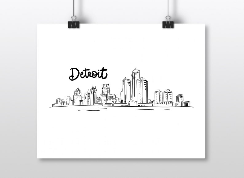 PRINT - Detroit, Michigan Skyline Illustration - Etsy