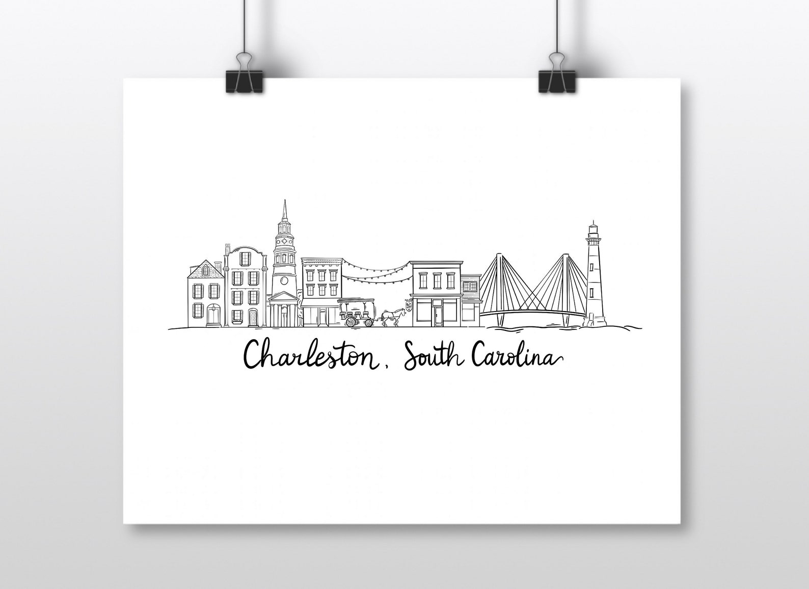 PRINT - Charleston, South Carolina Skyline Illustration - Etsy