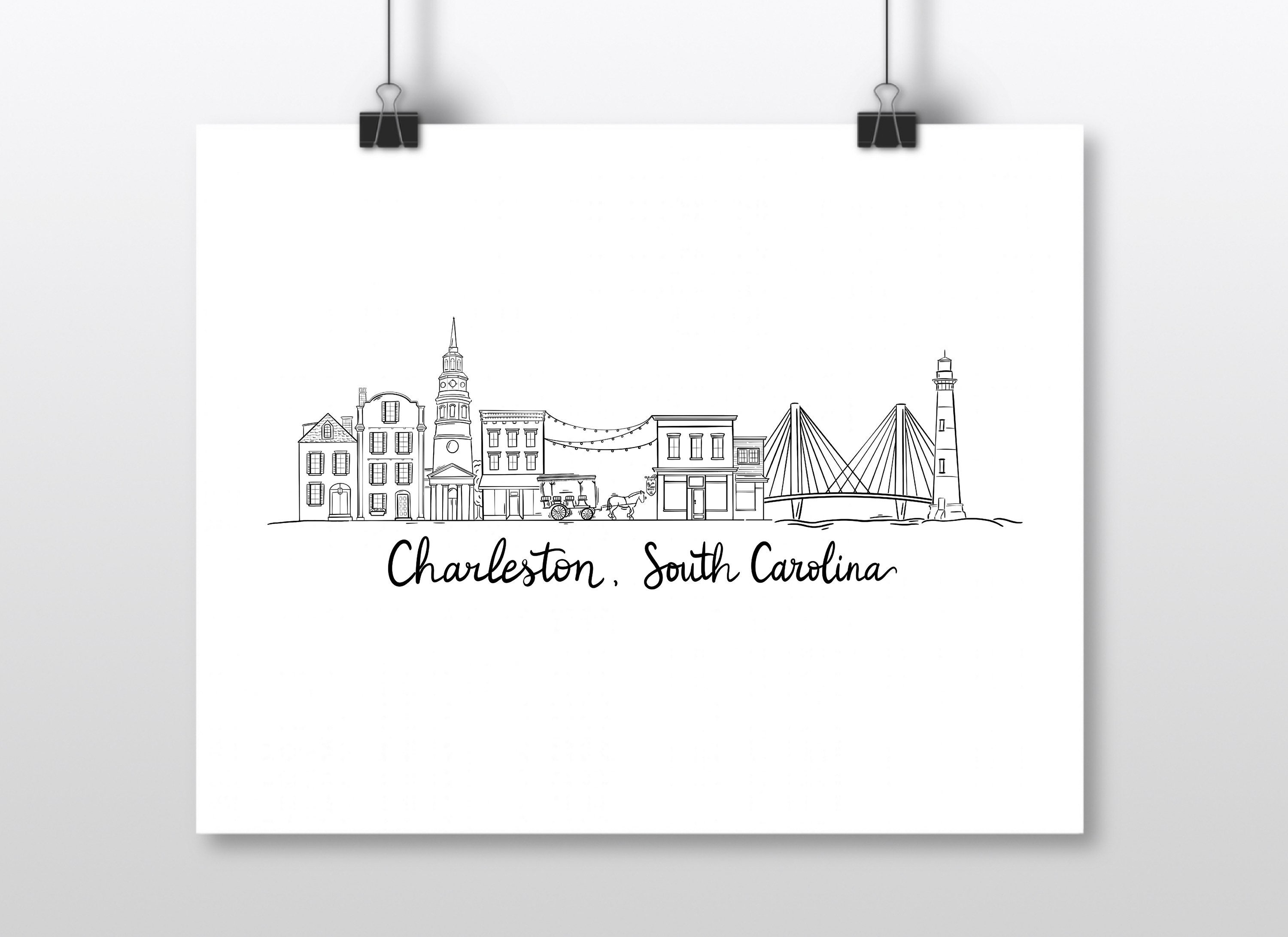 PRINT - Charleston, South Carolina Skyline Illustration - Etsy