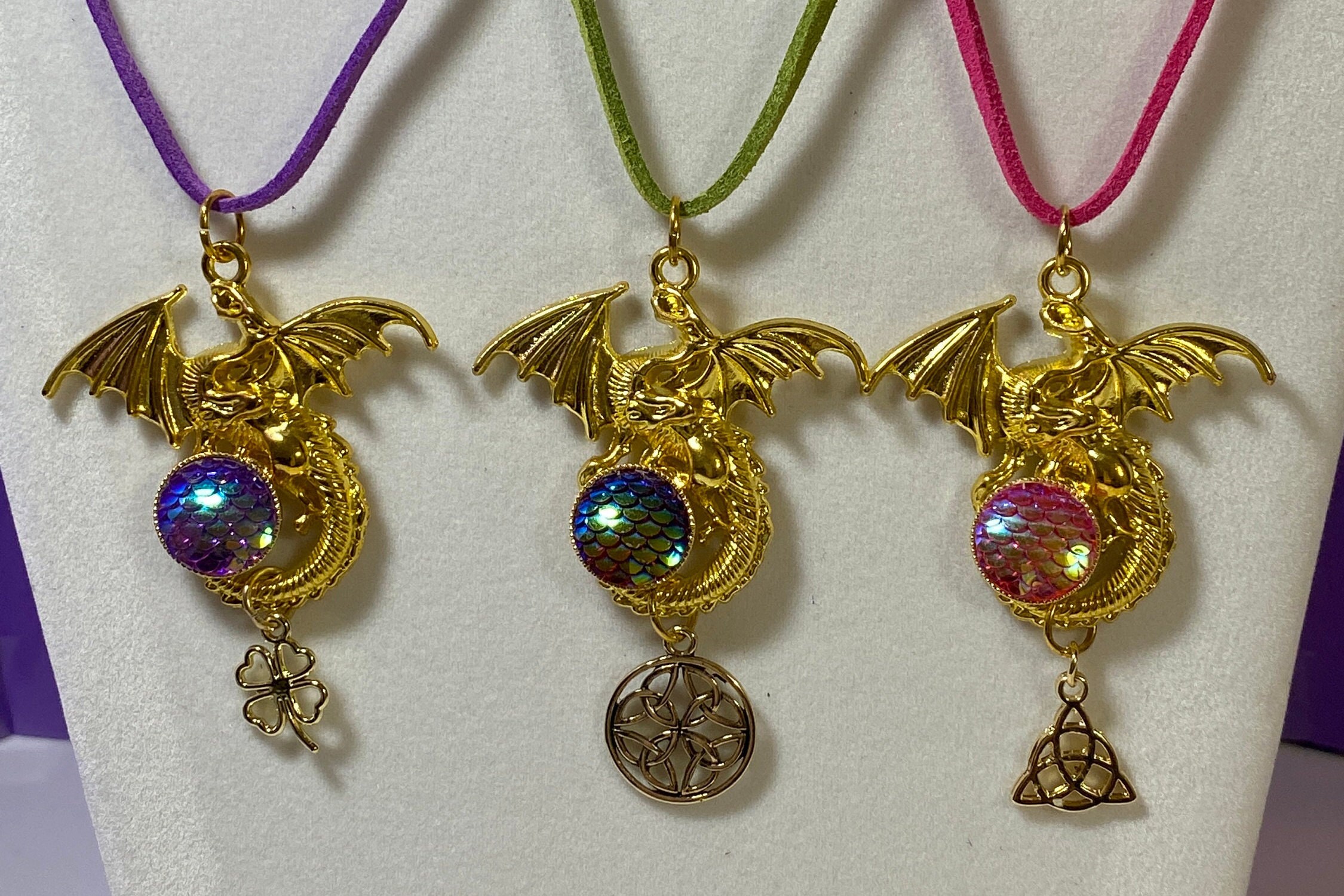 Gold Dragons W/dragon Scale Stone Celtic Knot Charm - Etsy