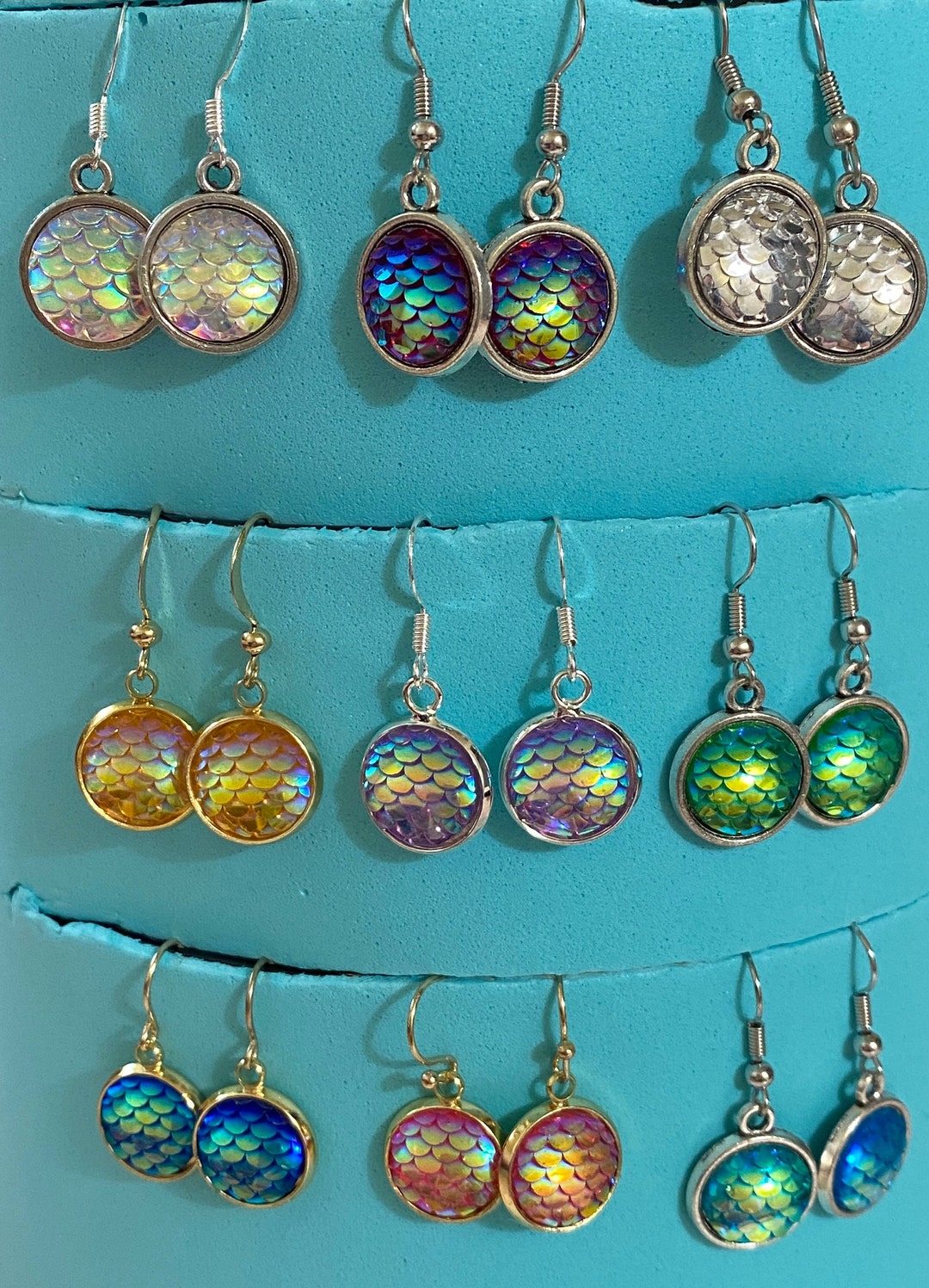 Dragon Scale Dangle Earrings / Mermaid Scale Dangle Earrings / Fish ...