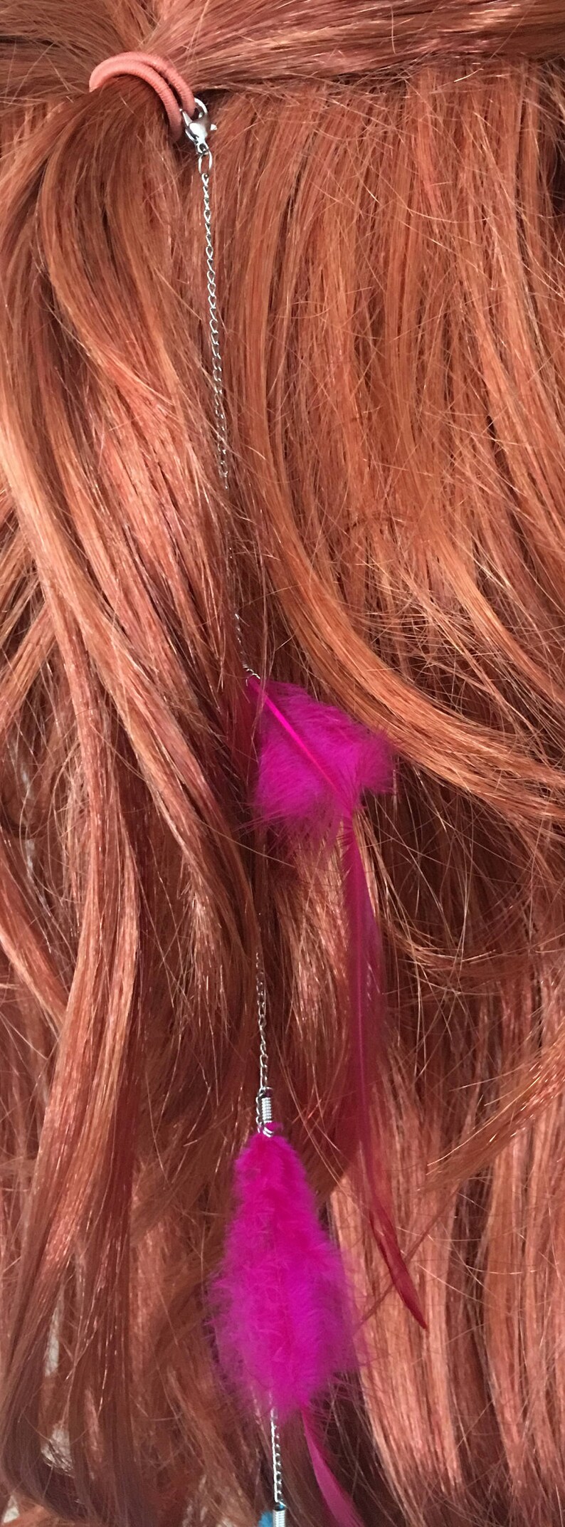 Feather Hair Jewelry / Feather Hair Accessory / Pink-turquoise Hair ...