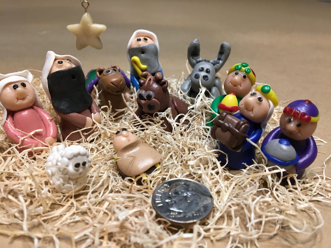 Handmade Miniature Polymer Clay Nativity Set, Glow in the Dark Star ...