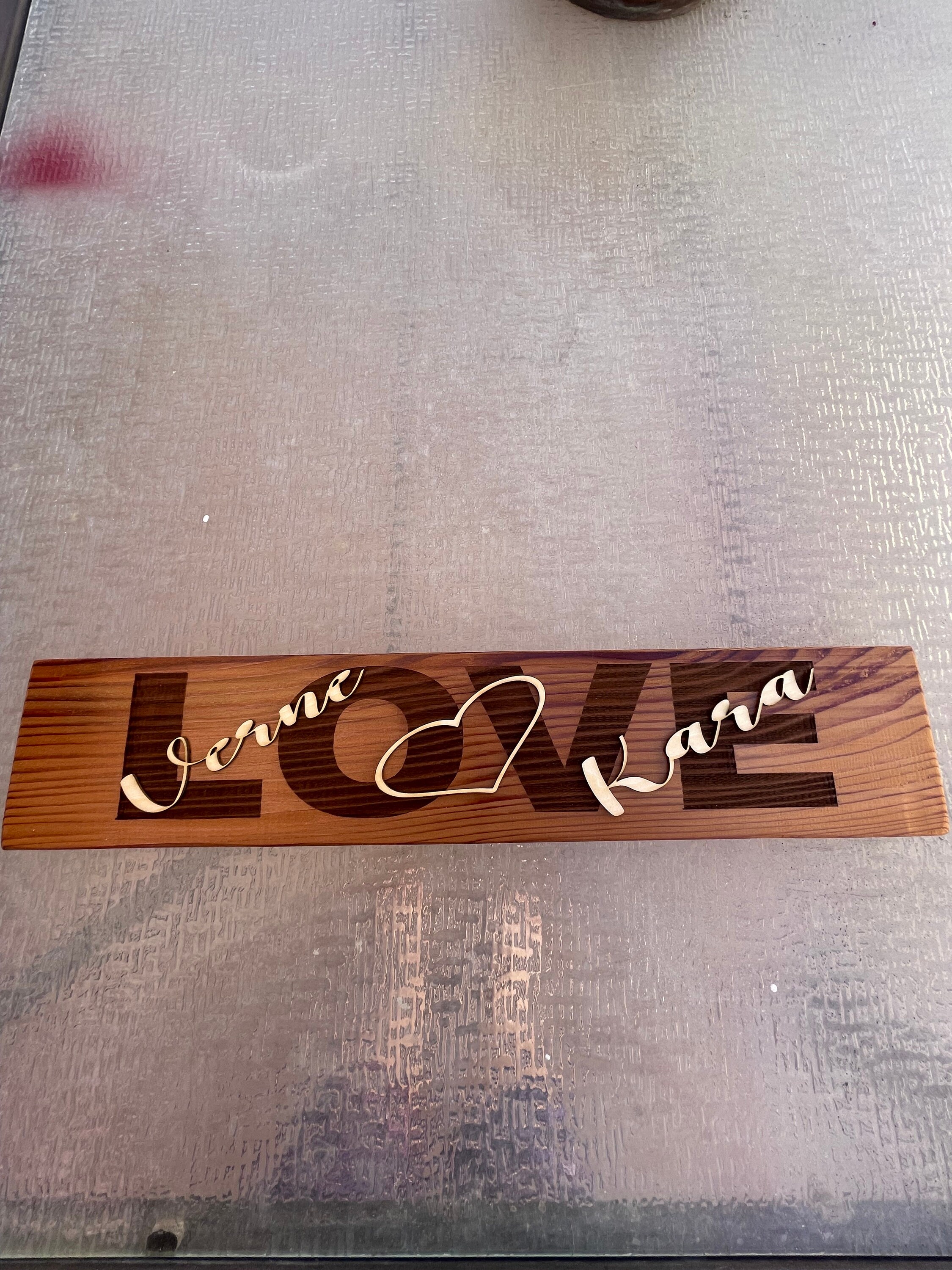 LOVE Engraved Sign With Sweetheart Names and Heart Personalization - Etsy
