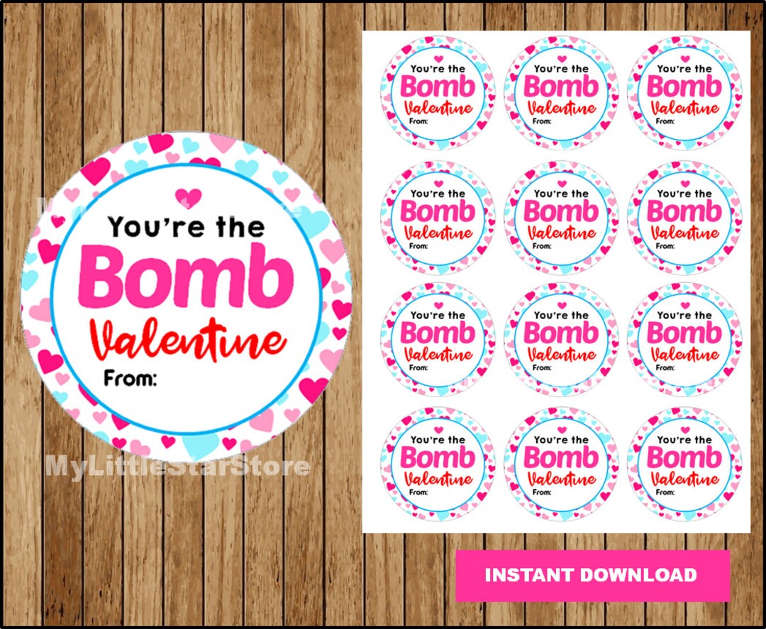 Bath Bomb Valentine Cards, Printable You're the Bomb Valentine Cards ...
