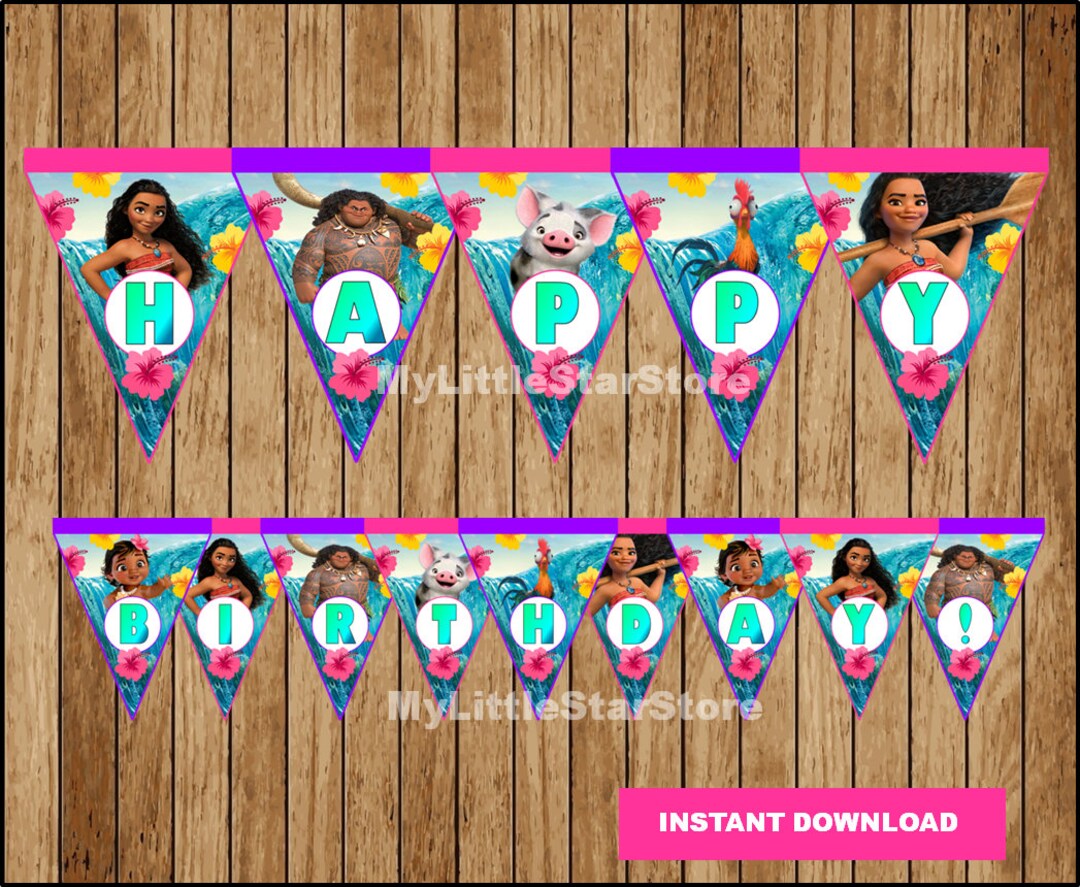 Moana Banner, Printable Moana Triangle Banner, Moana Party Banner ...