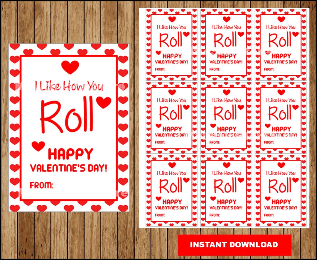Printable Valentine Cards, Printable Valentine I Like How You Roll Card ...