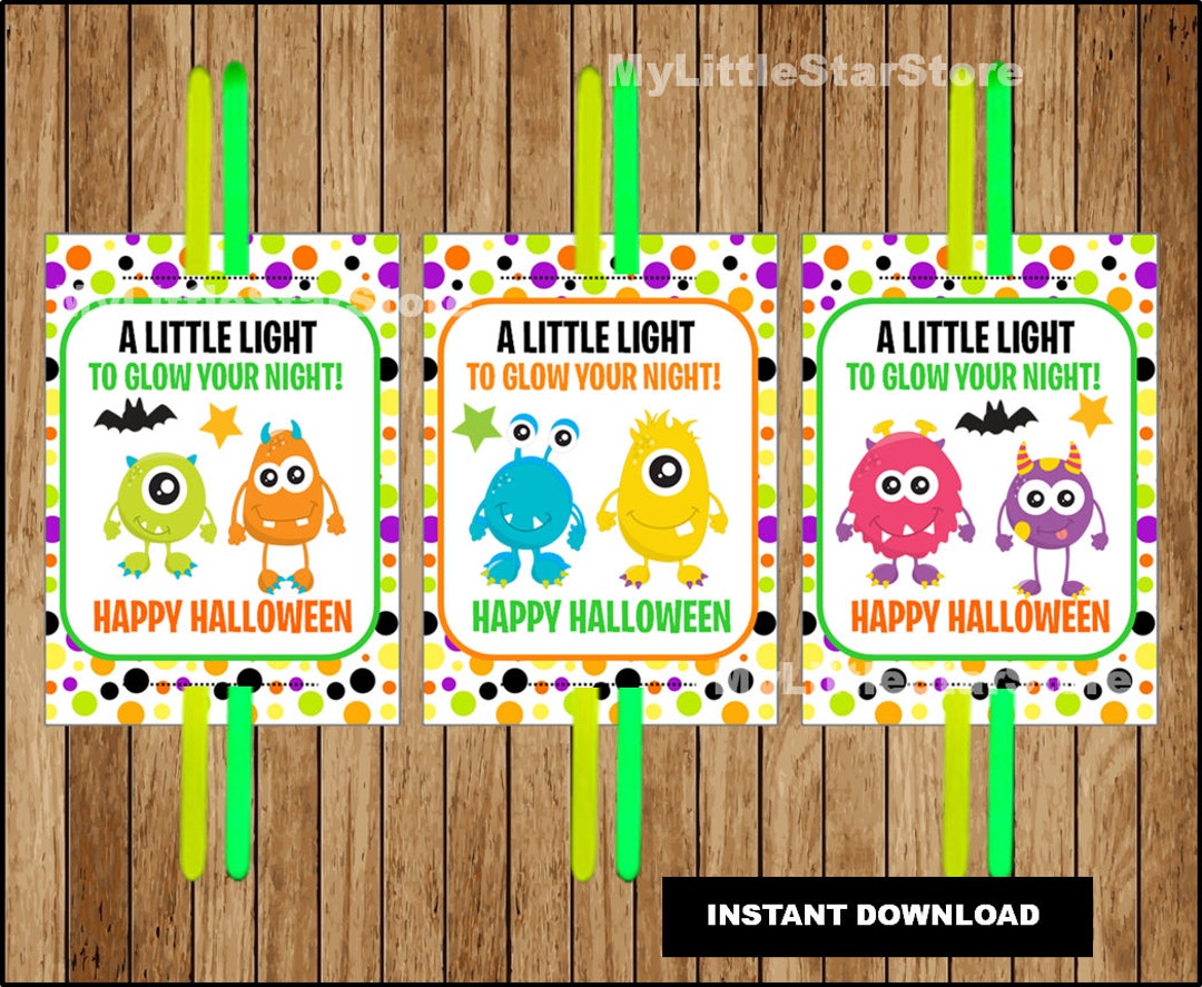 A Little Light to Glow Your Night Tags, Printable Monster Halloween ...