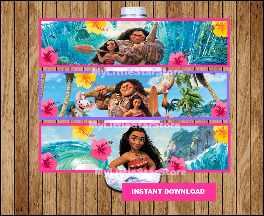 Moana Bottle Labels, Printable Moana Water Bottle Labels, Moana Party ...