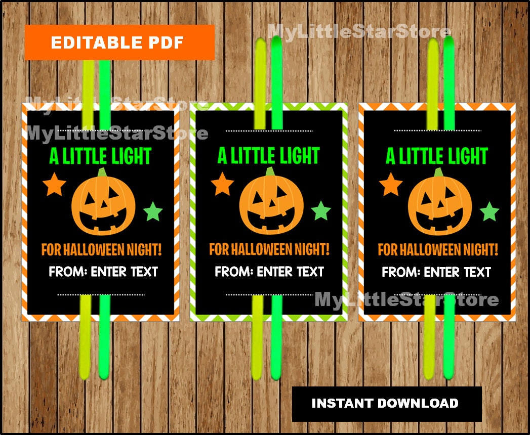 A Little Light for Halloween Night Gift Tags, Editable PDF, Pumpkin ...