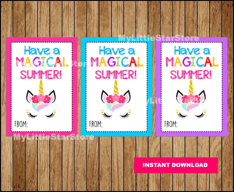 Magical Summer Gift Tag, End of the School Year Tags, Printable Unicorn ...