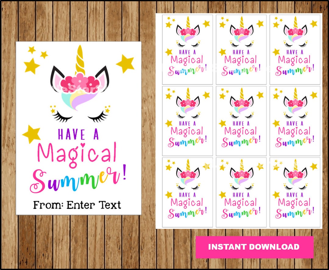 End of the School Year Tags, Summer Unicorn Tag, Have a Magical Summer ...