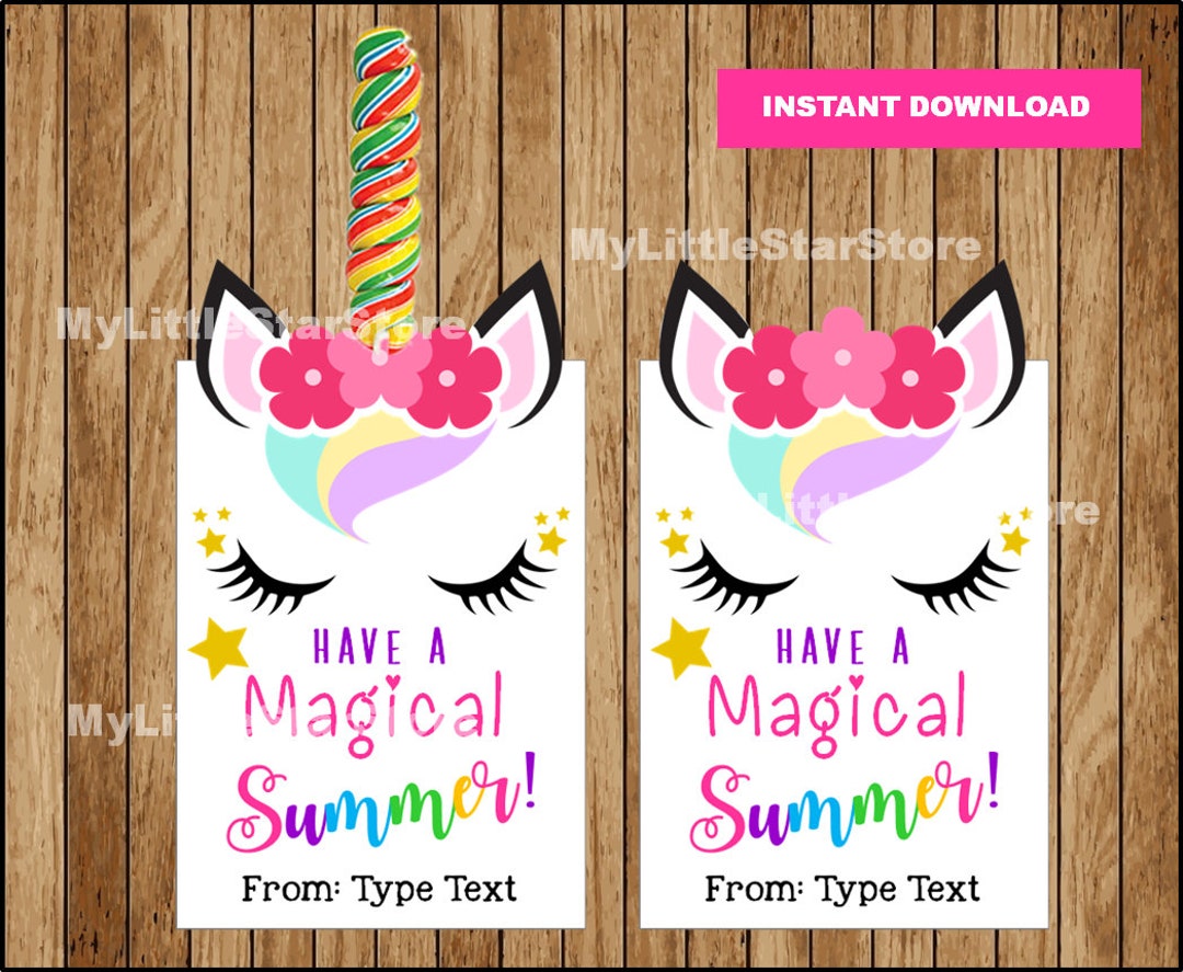 End of the School Year Tags, Summer Unicorn Lollipop Holder Gift Tags ...