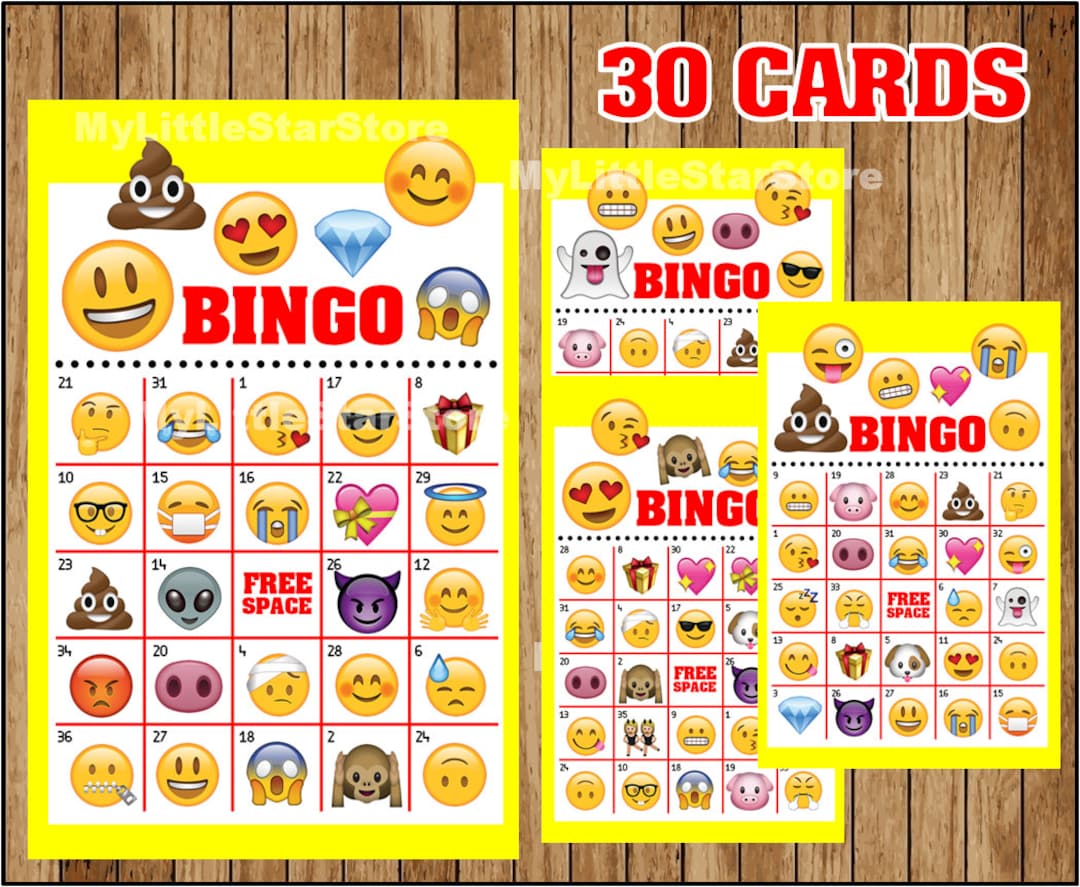 Emoji Bingo 30 Cards, Printable Emoji Bingo Game, Emoji Party Bingo ...