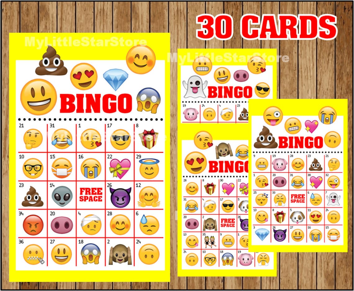 Emoji Bingo 30 Cards Printable Emoji Bingo Game Emoji Party | Etsy
