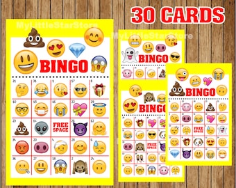 Printable 30 Emoji Bingo Cards; Printable Emojis Bingo Game, Emoji ...