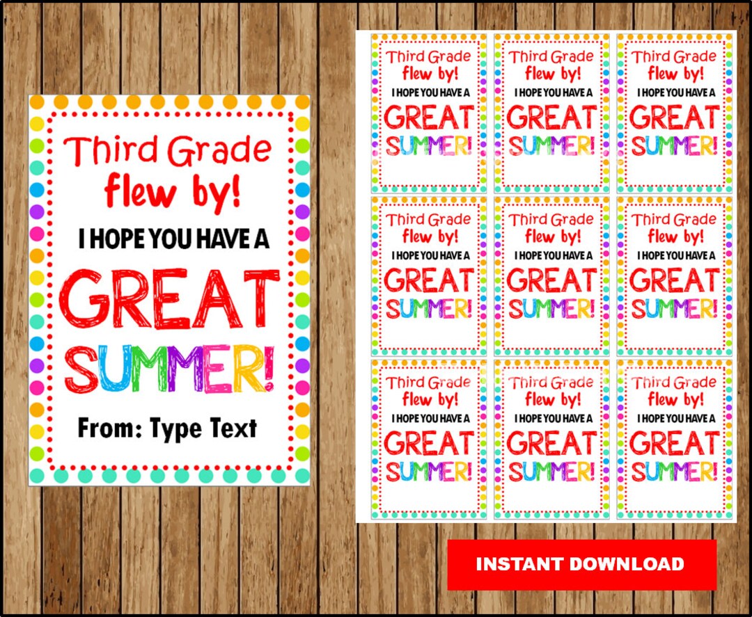 End of School Year Gift Tag, Third Grade Flew by Summer Tag, Last Day ...