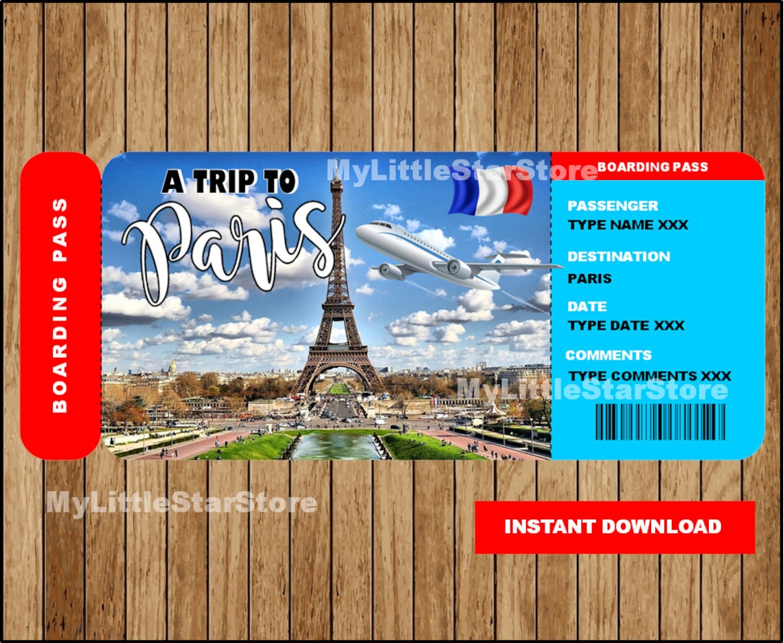Paris Surprise Printable Ticket Paris Surprise Boarding Pass - Etsy