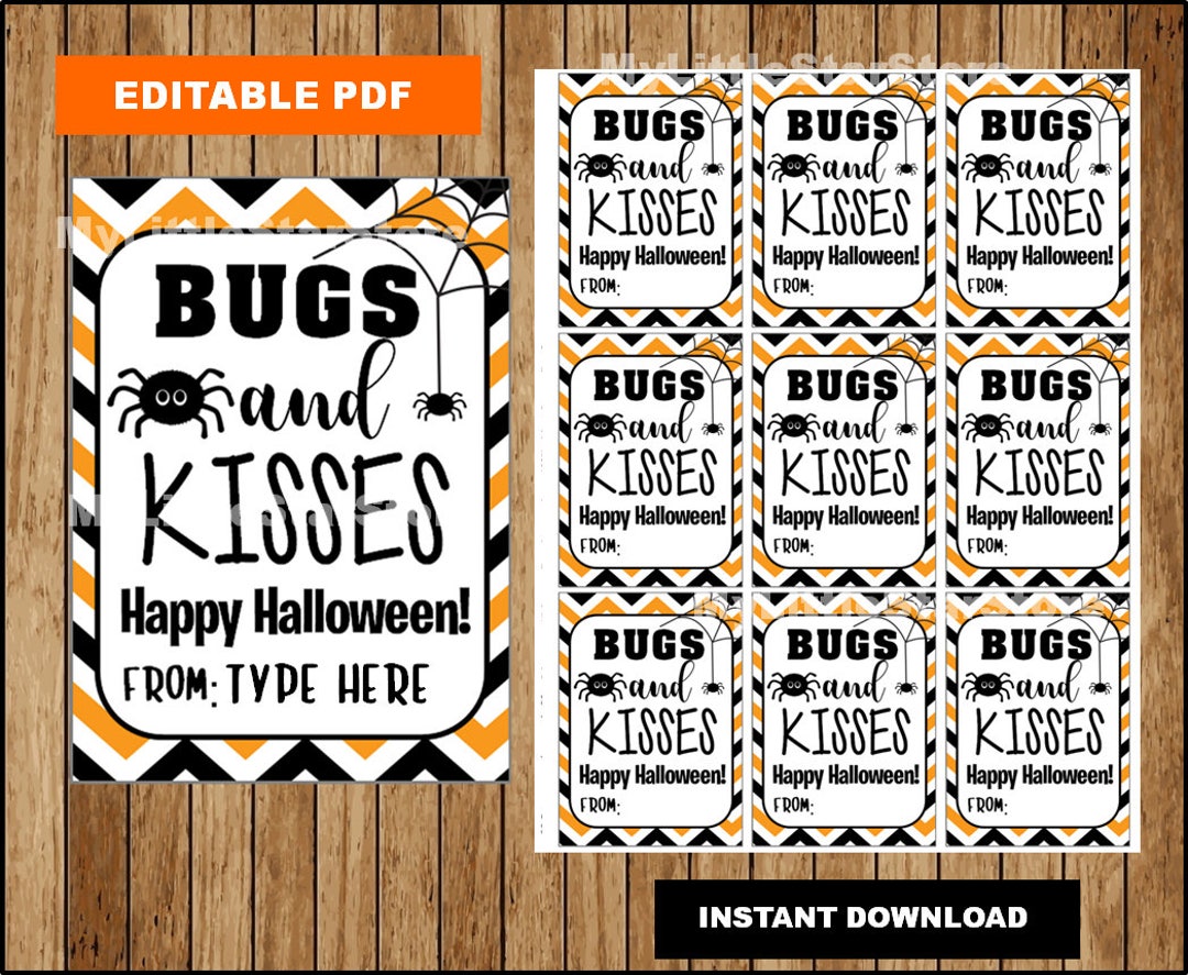 Bugs and Kisses Tags, Printable Halloween Gift Tags, Candy Kisses ...