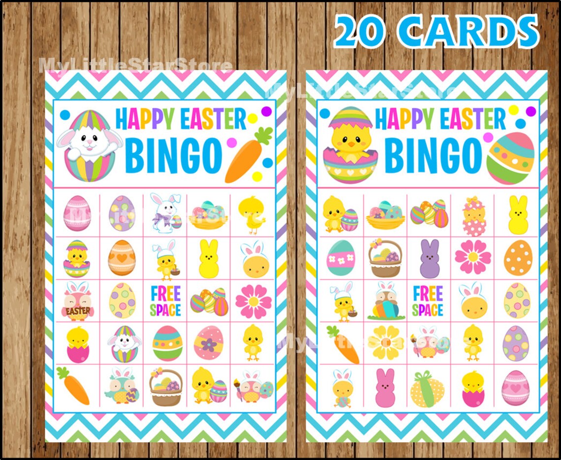 Happy Easter Bingo Game 20 Cards, Printable Easter Bingo Cards, Game ...
