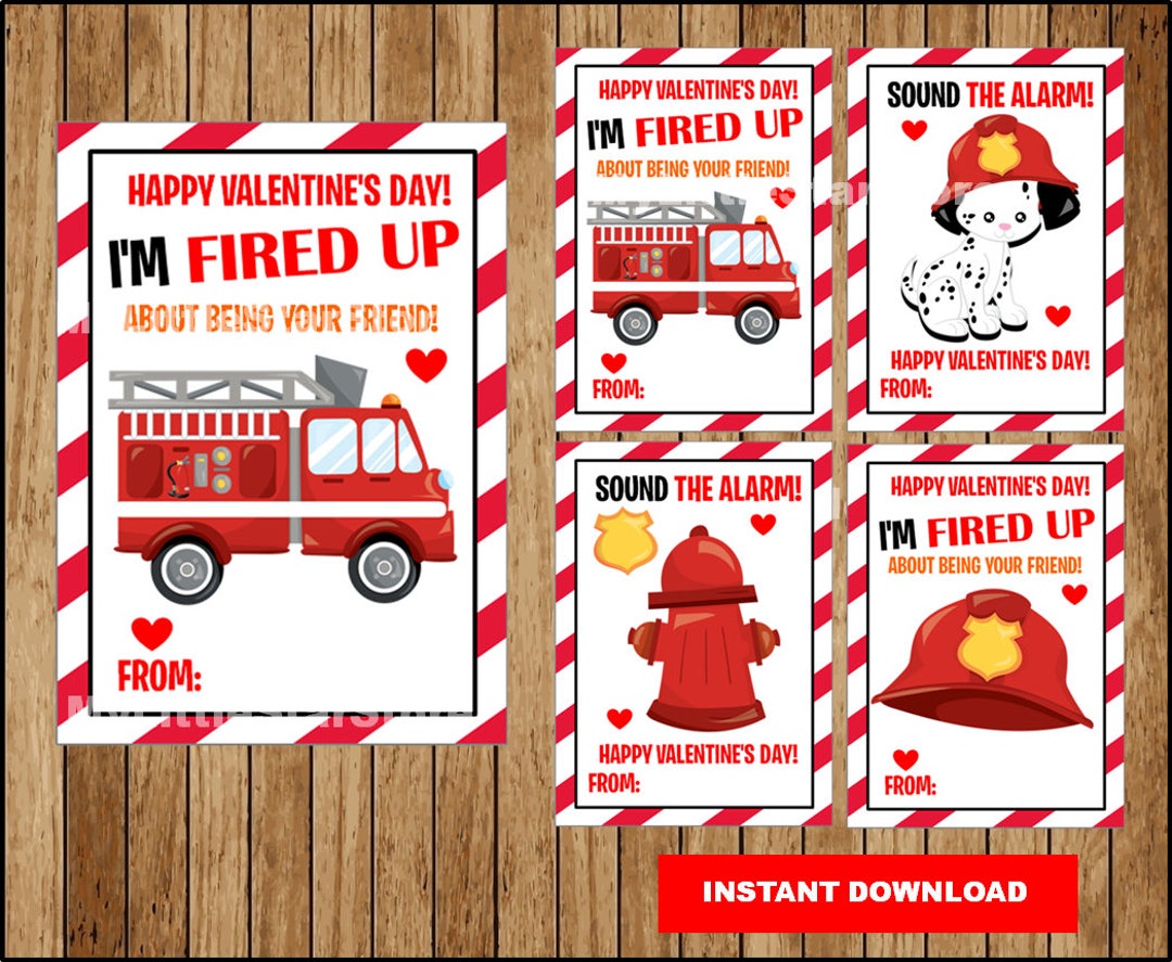 Fire Truck Valentine, Fireman Printable Valentine Card , Kids Printable ...