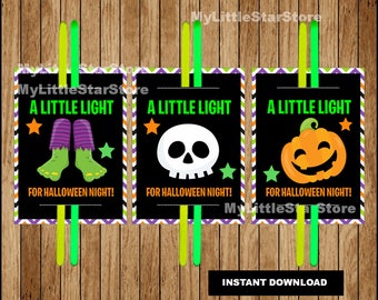 Printable A Little Light for Halloween Night Glow Stick Gift Tags for ...