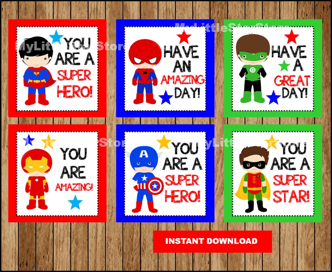 Superhero Lunch Box Notes for Kids, Lunchbox Note Cards , Printable ...