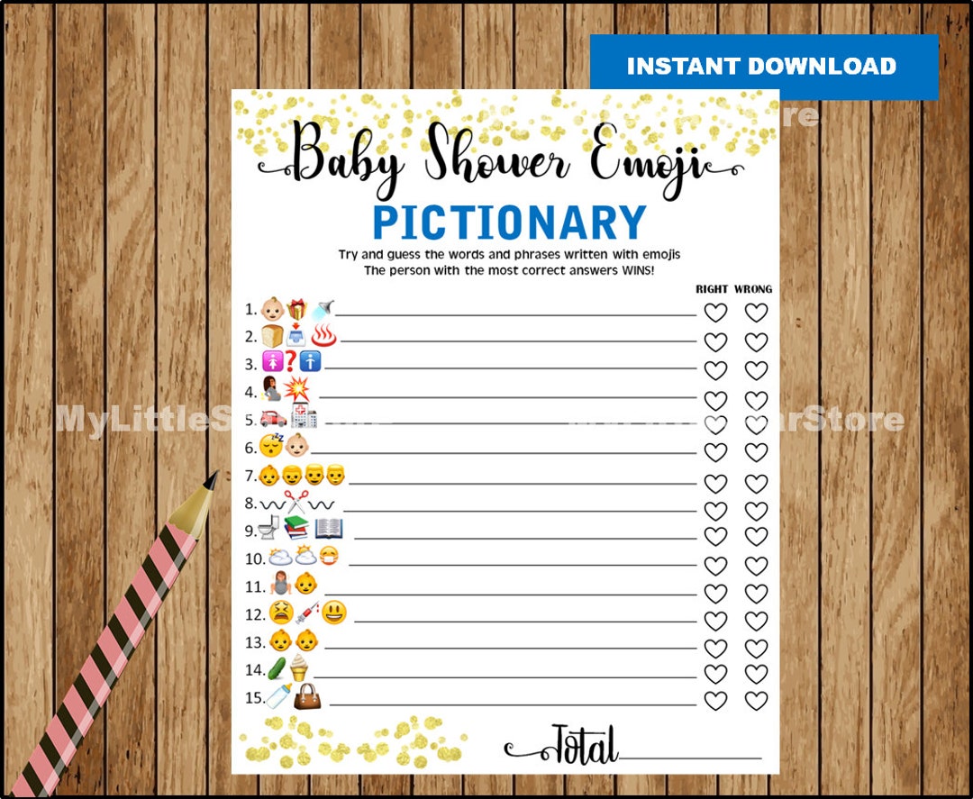 Navy Baby Shower Game Pictionary, Emoji Pictionary Game , Blue and Gold ...