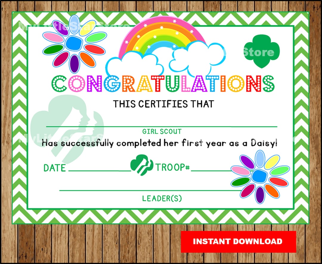 Girl Scouts First Year Daisy Certificate, Girl Scouts First Year Daisy ...