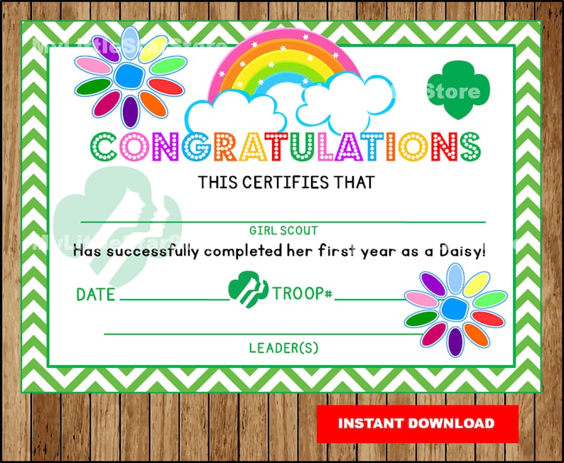 Girl Scouts First Year Daisy Certificate Girl Scouts First - Etsy