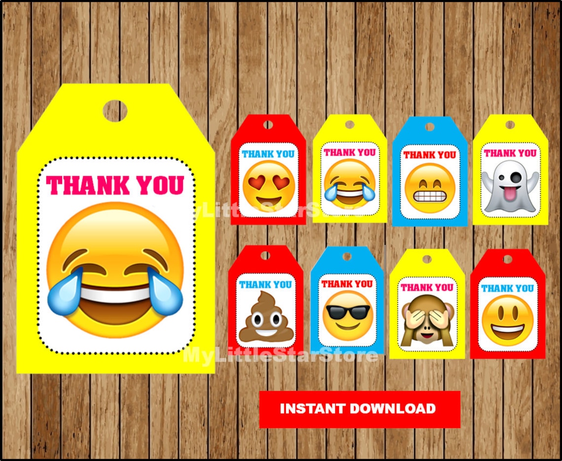 Emoji Thank You Tags, Printable Emoji Tags, Emoji Party Tags Instant ...