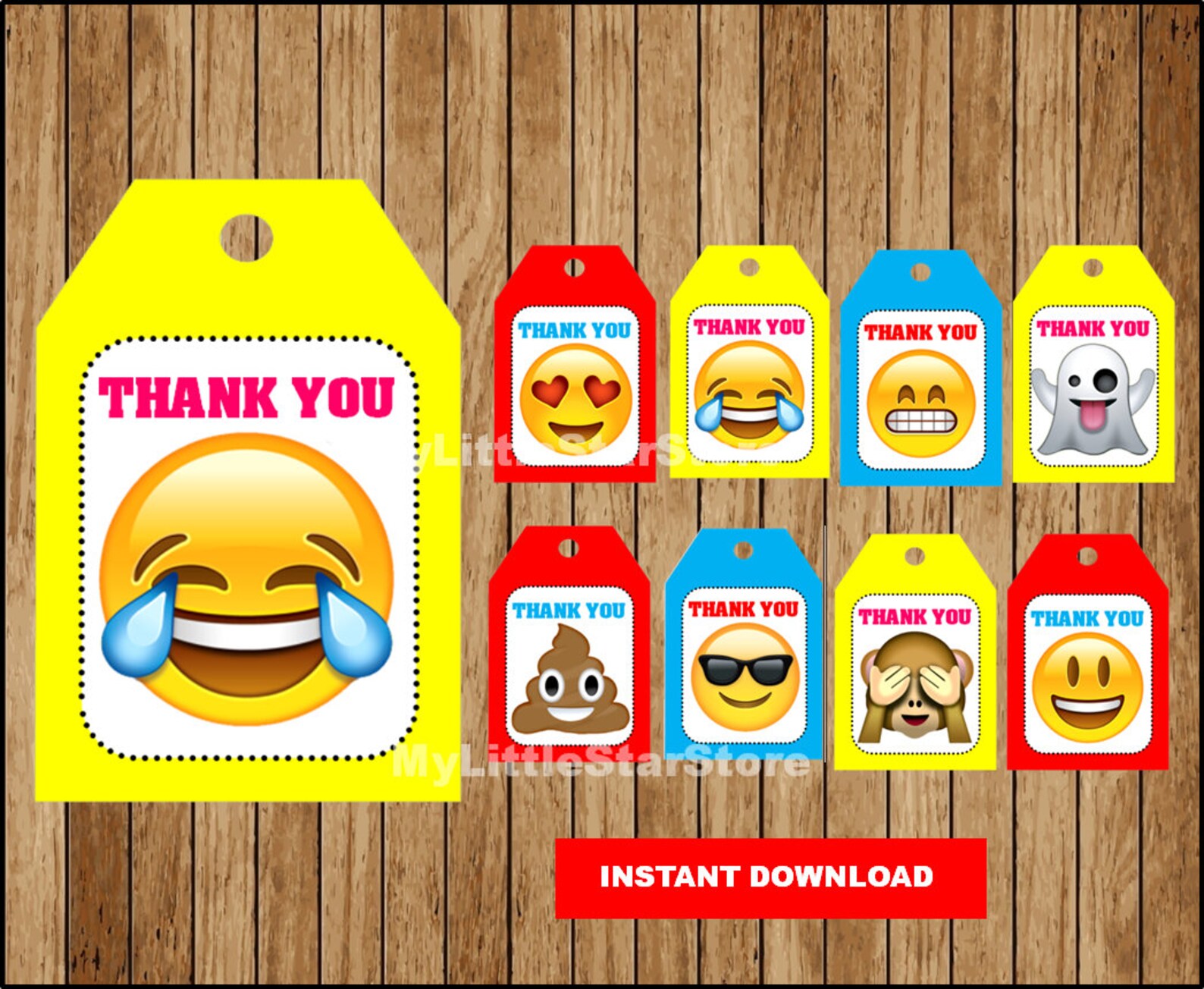 Emoji Thank You Tags, Printable Emoji Tags, Emoji Party Tags Instant ...