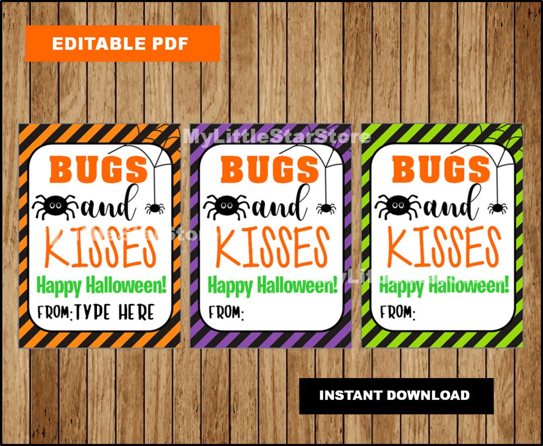 Bugs and Kisses Gift Tags, Printable Halloween Gift Cards, School ...
