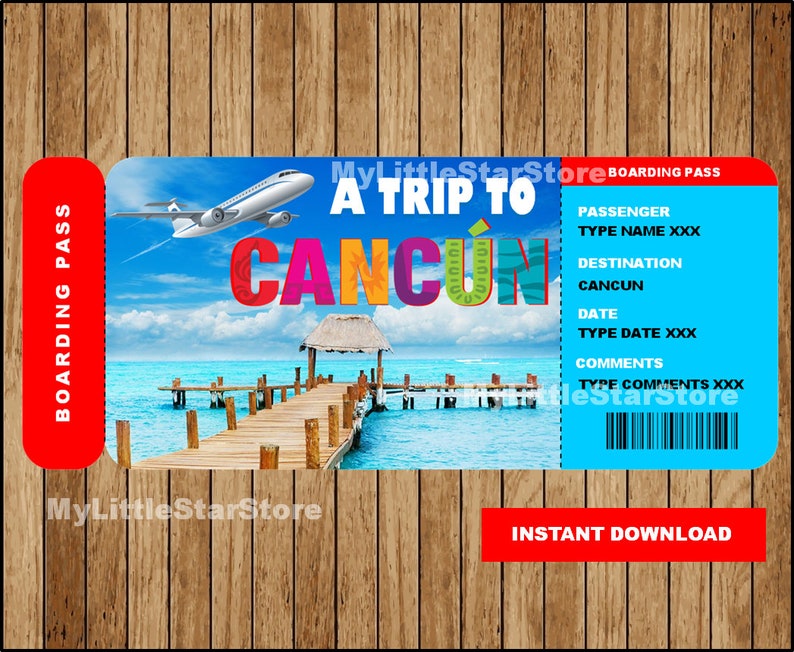Cancun Surprise Printable Ticket, Cancun Surprise Boarding Pass, Cancun ...