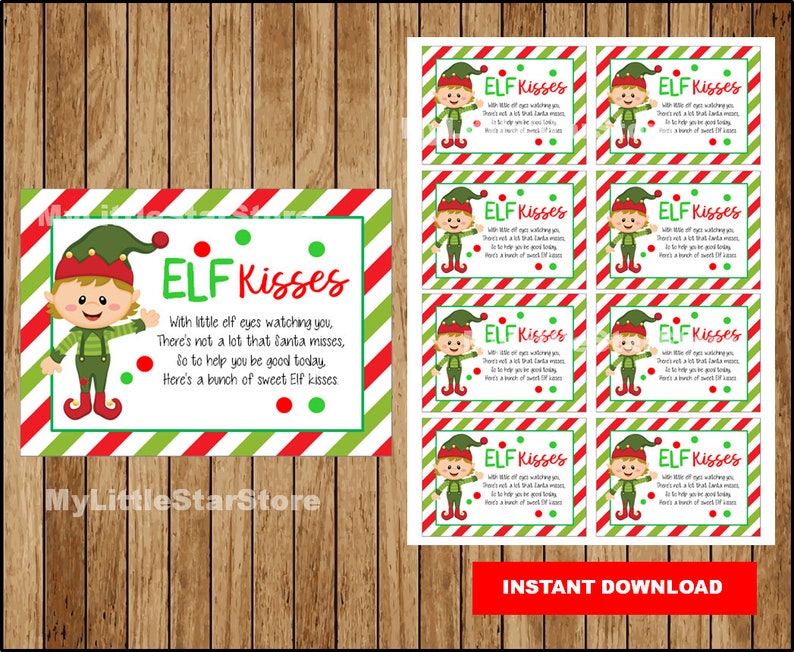 Elf Kisses Gift Tags Printable Christmas Gift Tags Christmas - Etsy