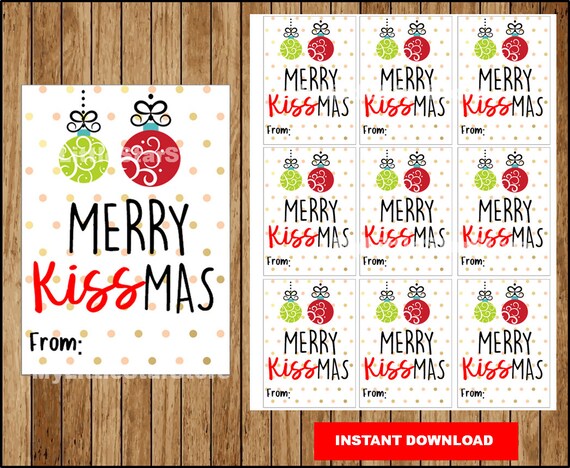 Merry Kissmas Christmas gift Tags Printable Merry Kissmas Lip | Etsy