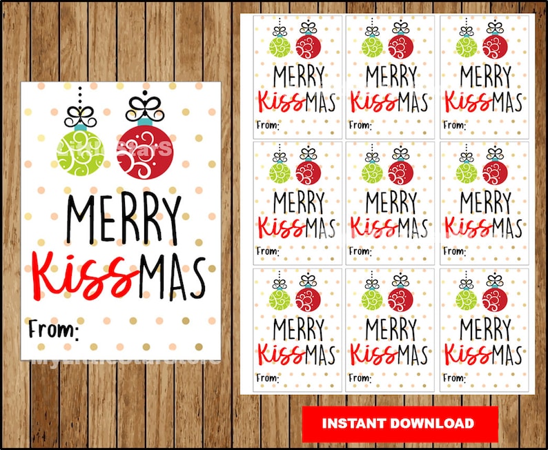 Merry Kissmas Christmas gift Tags Printable Merry Kissmas Lip | Etsy