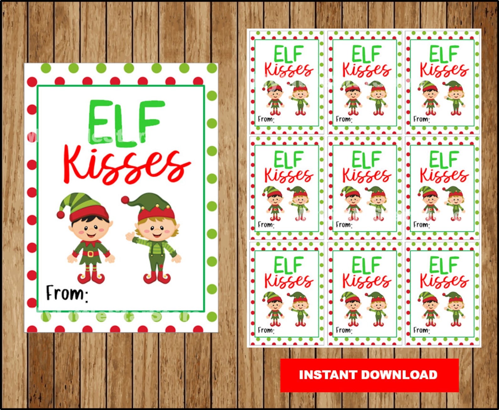 Elf Kisses Tags Printable Christmas Gift Tags Christmas Elf | Etsy
