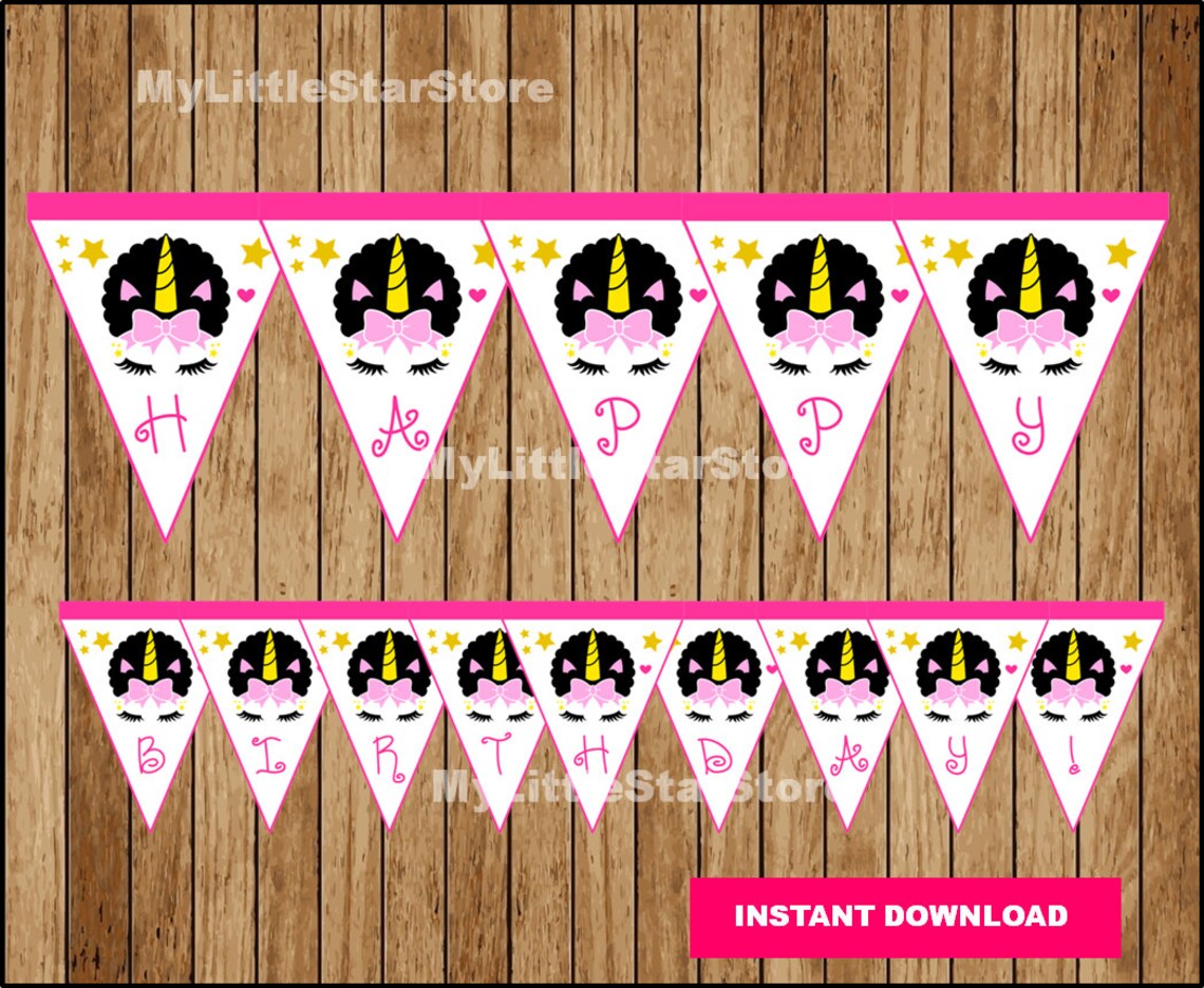 Unicorn Afro Puff Banner, Printable African american Unicorn Triangle ...