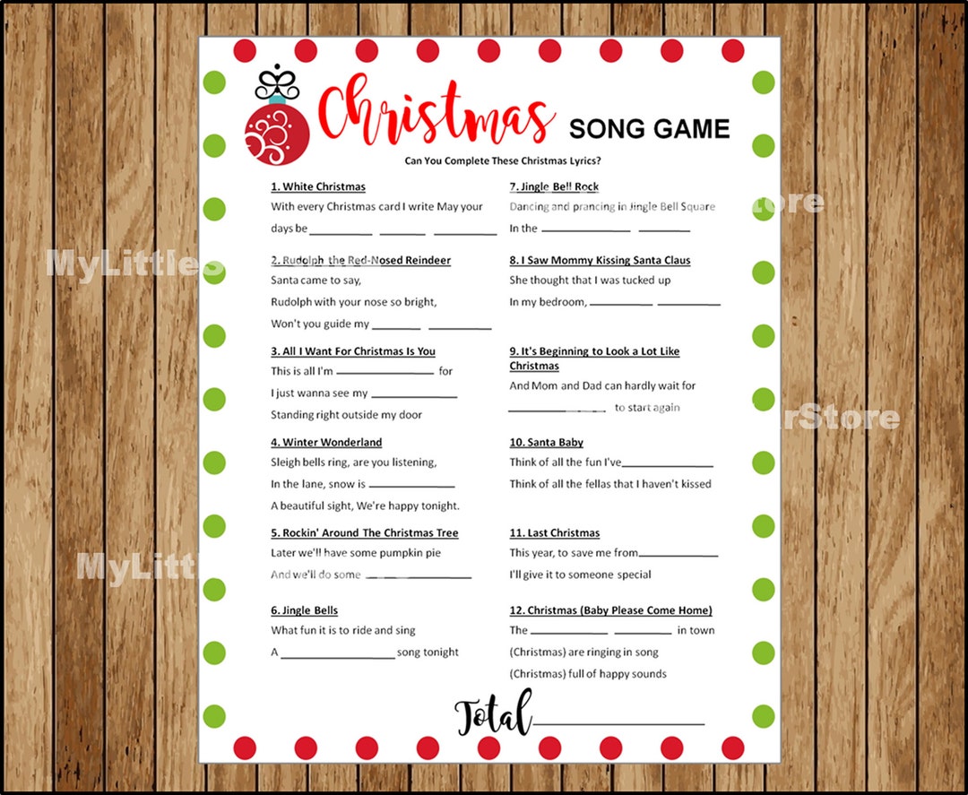 Christmas Song Game, Printable Christmas Party Game, Christmas Game ...