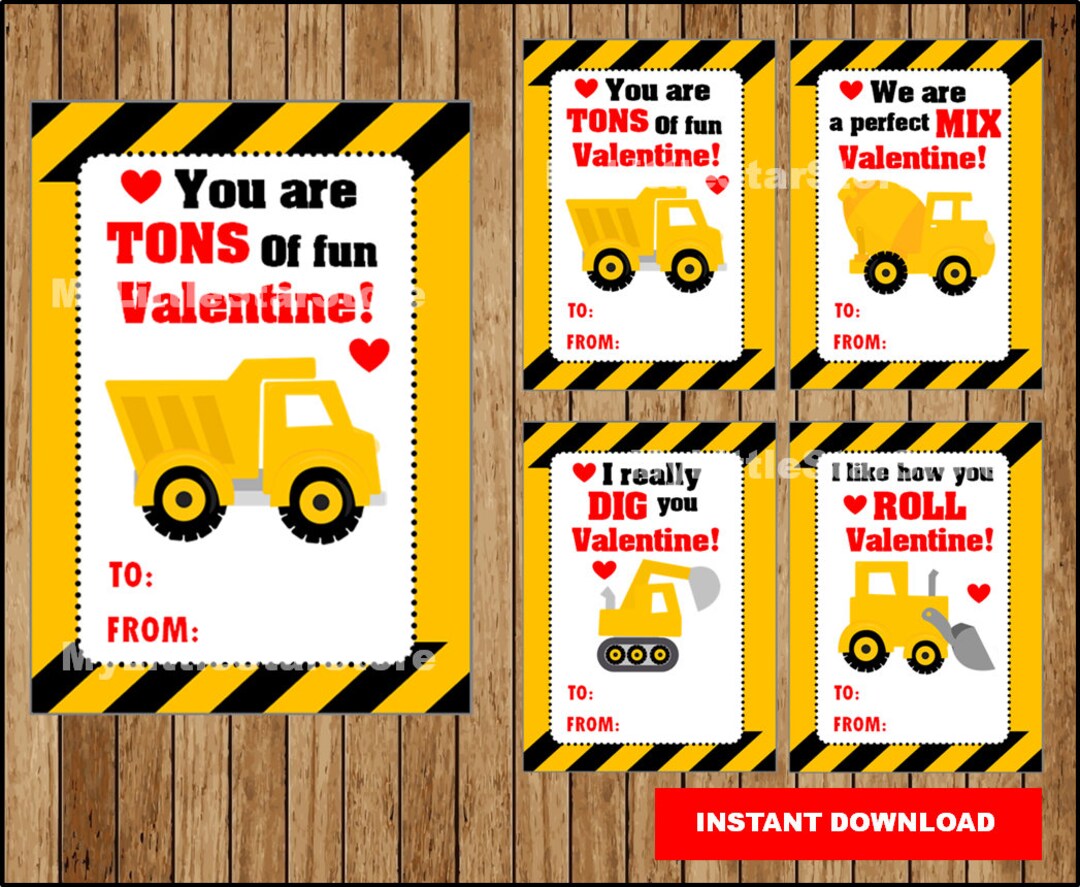Construction Valentine's Day Cards, Dump Truck Bulldozer Valentine ...
