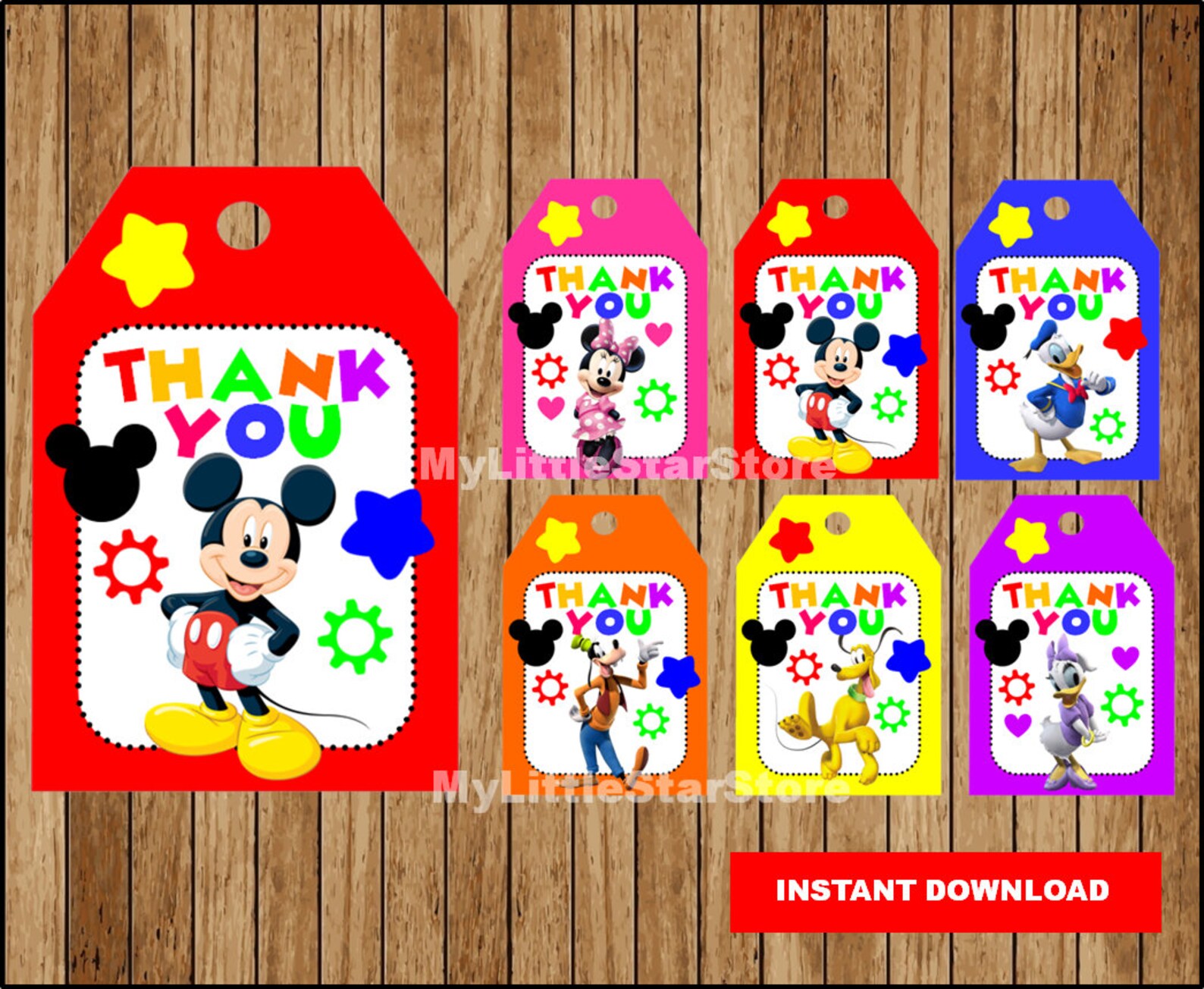 Mickey Mouse Thank You Tags Printable Mickey Mouse Tags | Etsy
