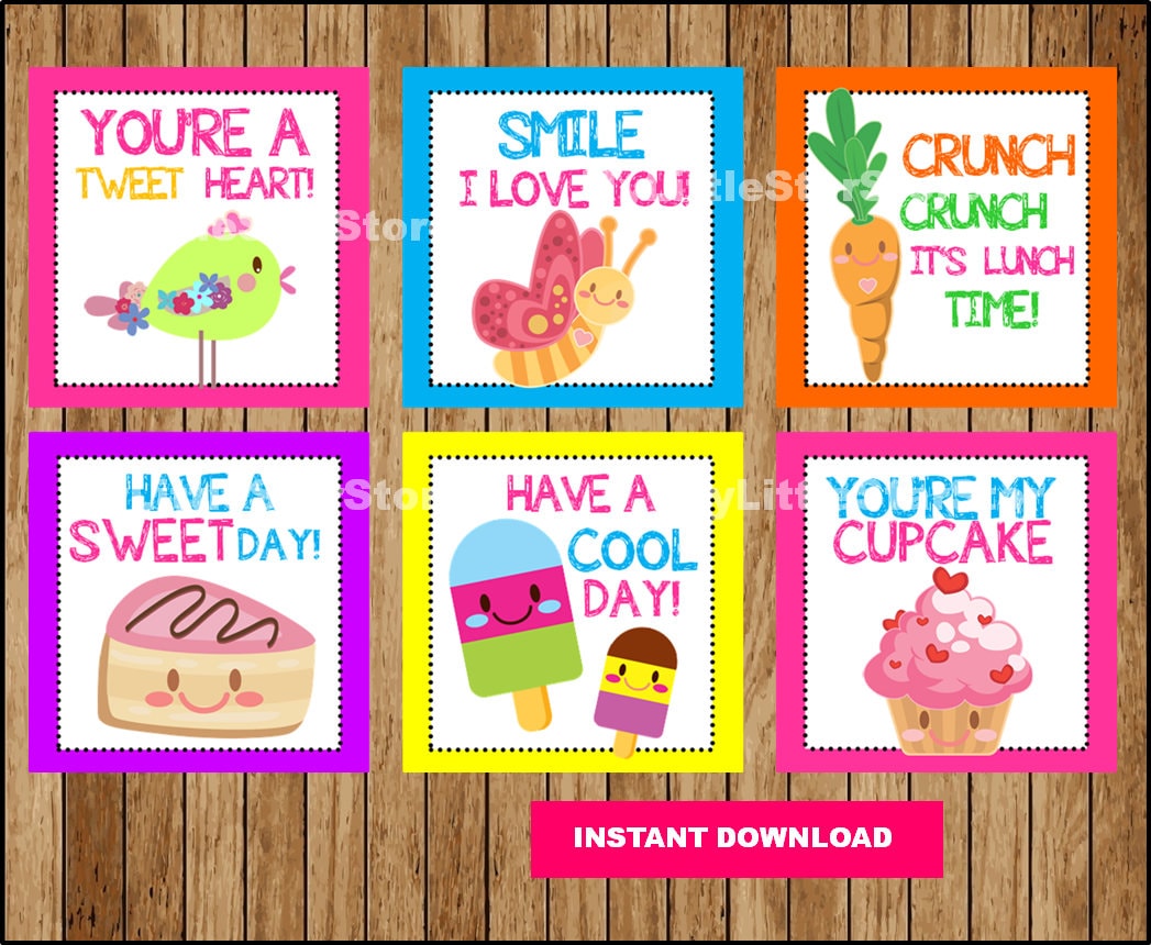 Cute Lunch Box Notes , Lunch Notes Cards , Printable Lunchbox Notes ...