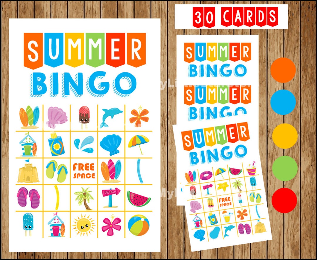 Summer Bingo 30 Cards, Printable Summer Bingo Game, Summer Printable ...
