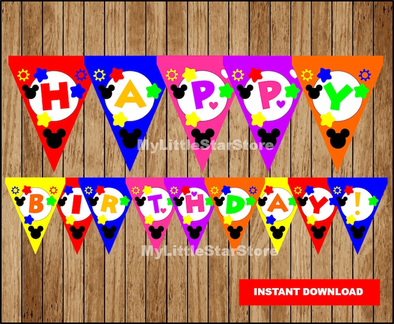 Mickey Mouse Banner, Printable Mickey Mouse Triangle Banner, Mickey ...