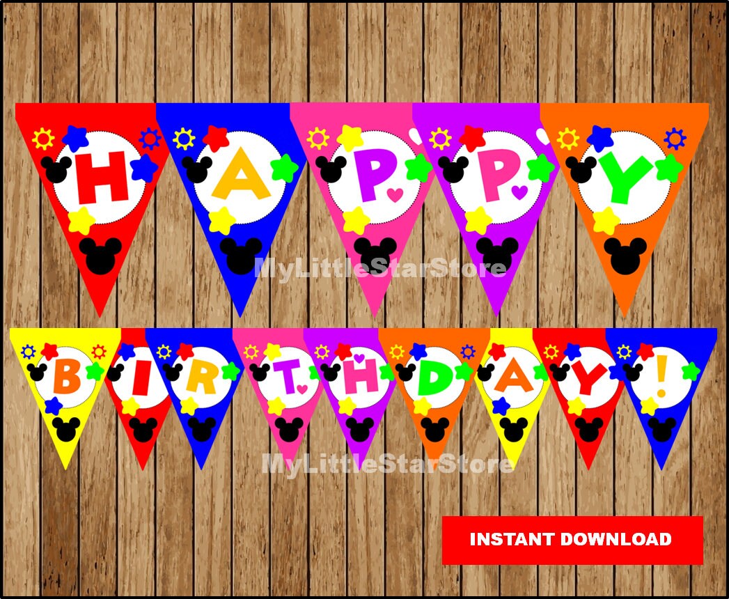 Mickey Mouse Banner, Printable Mickey Mouse Triangle Banner, Mickey ...