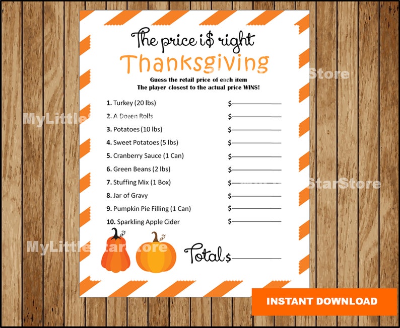 Thanksgiving the Price is Right Printable the Price is Right - Etsy