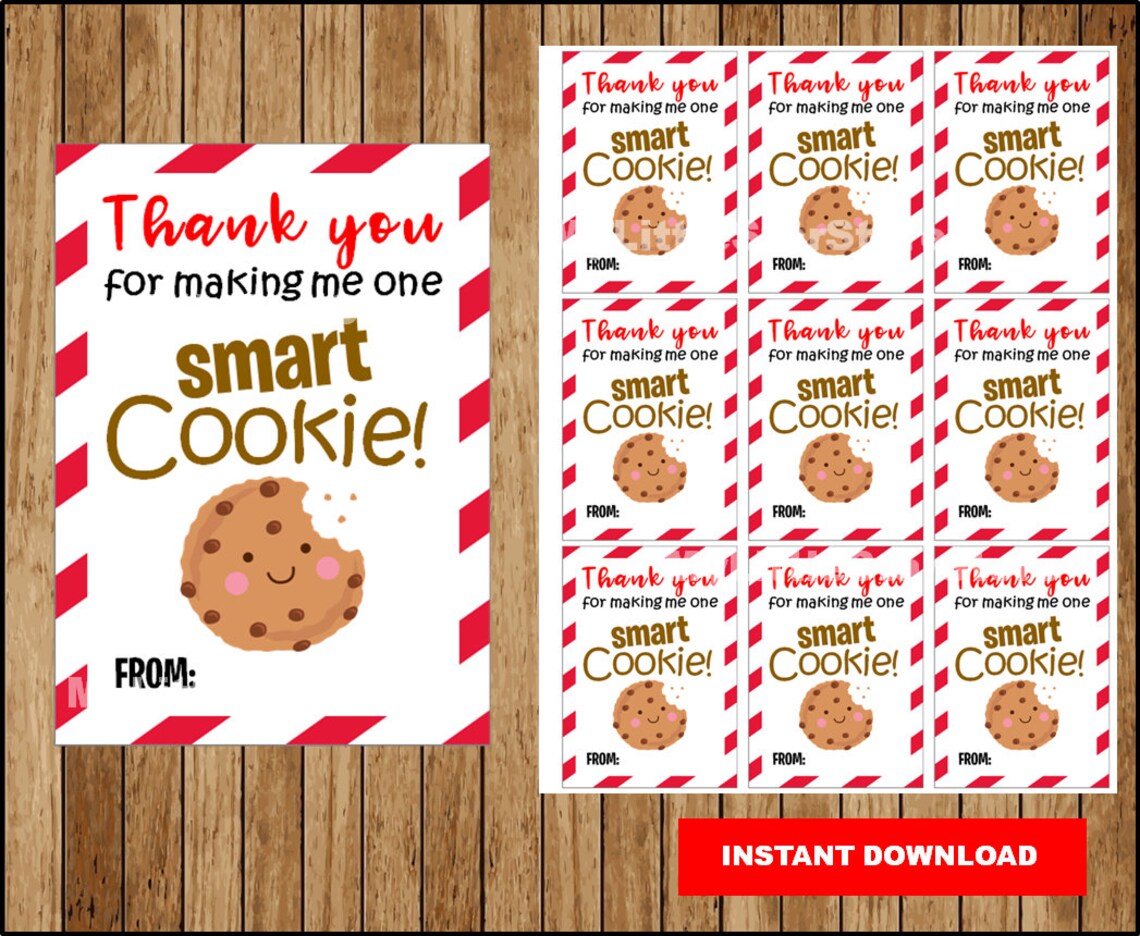 Teacher Appreciation Gift Tag, One Smart Cookie Tag, Smart Cookie Gift ...