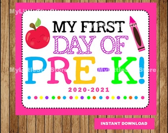 Printable First Day of Pre-k Sign Back to School Photo Prop Digital ...